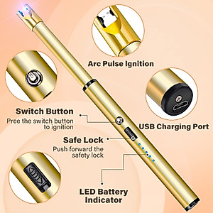 Navpeak Candle Lighter Long Neck Windproof Electric Rechargeable Arc Lighter for Light Candles Gas Stove Fireplace BBQ Kitchen Grills(Gold)