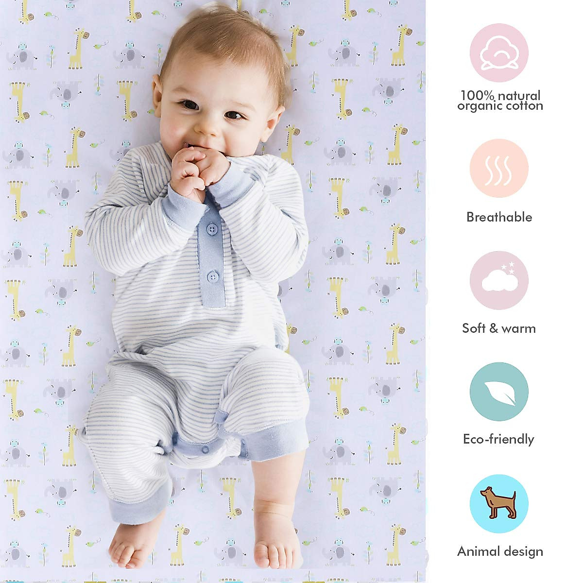 SpringBaby Crib Bedding Set for boy Girl, 3-Piece Cotton Baby Bedding Set, Portable Standard Crib Bedding Set Neutral, Woodland Deer Elephant Crib Bedding Set, Yellow/Grey/Teal