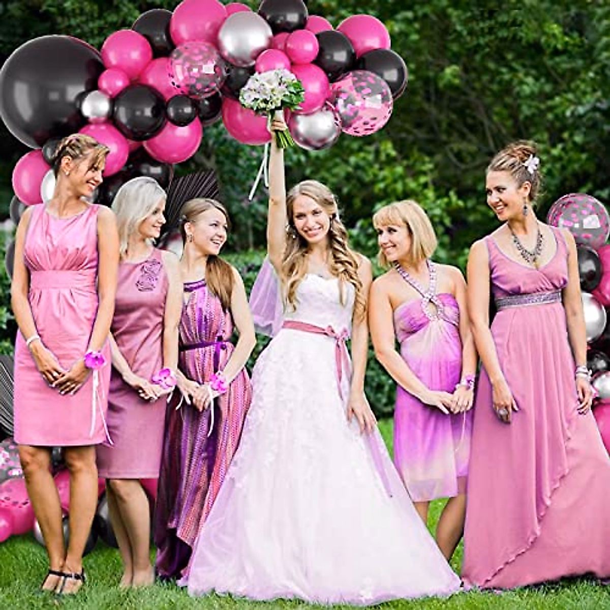 Pink Black Balloon Garland,BTZO Balloons Arch Kit With Metallic Silver Pink Confetti Balloons,Black and Pink Balloons for Birthday Wedding Baby Shower Engagement Party Decorations