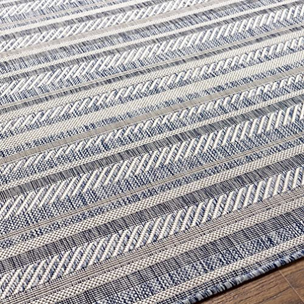 Hauteloom Emirgazi Hallway, Kitchen Patio Outdoor Runner Rug - Global - Blue, Gray - 2'7" x 12'