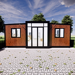 Portable Prefab House to Live In,19x20ft Expandable Tiny Container House with 2 Bedroom,1 Bathroom,1 Kitchen and 1 Living Room,Steel Frame Prefabricated Mobile Tiny Home for Hotel,Villa,Office