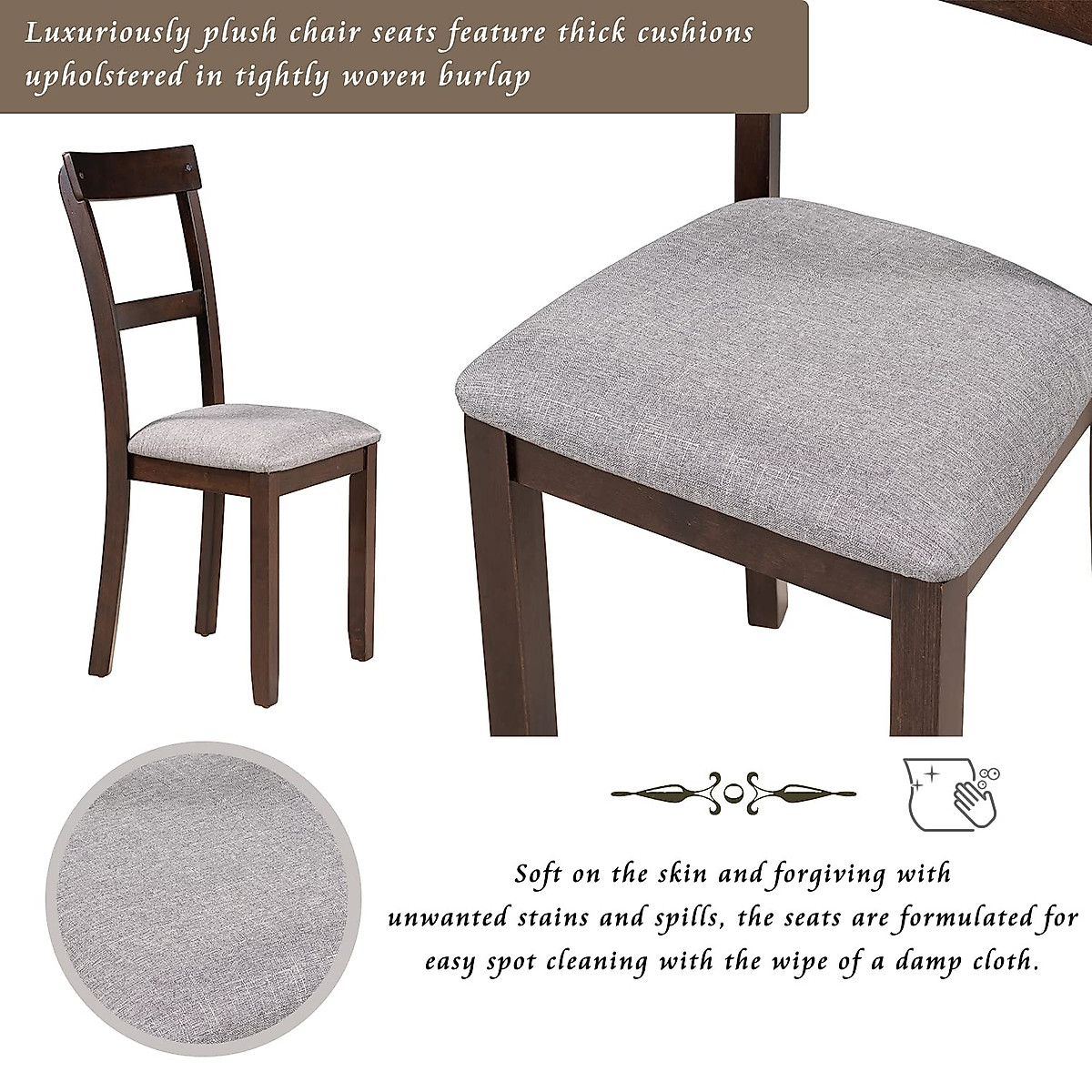 LAVHOME 5-Piece Set Industrial Wooden Kitchen Table and 4 Chairs for Dining Room (Espresso)