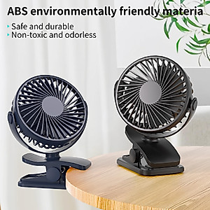 Portable Clip on Fan, 360° Rotate Battery Operated Stroller Fan, 3 Speed Quiet Mini Personal Desk Fan, USB Rechargeable Clooing Fan for Outdoor Camping Golf Cart Stroller Home Office Black