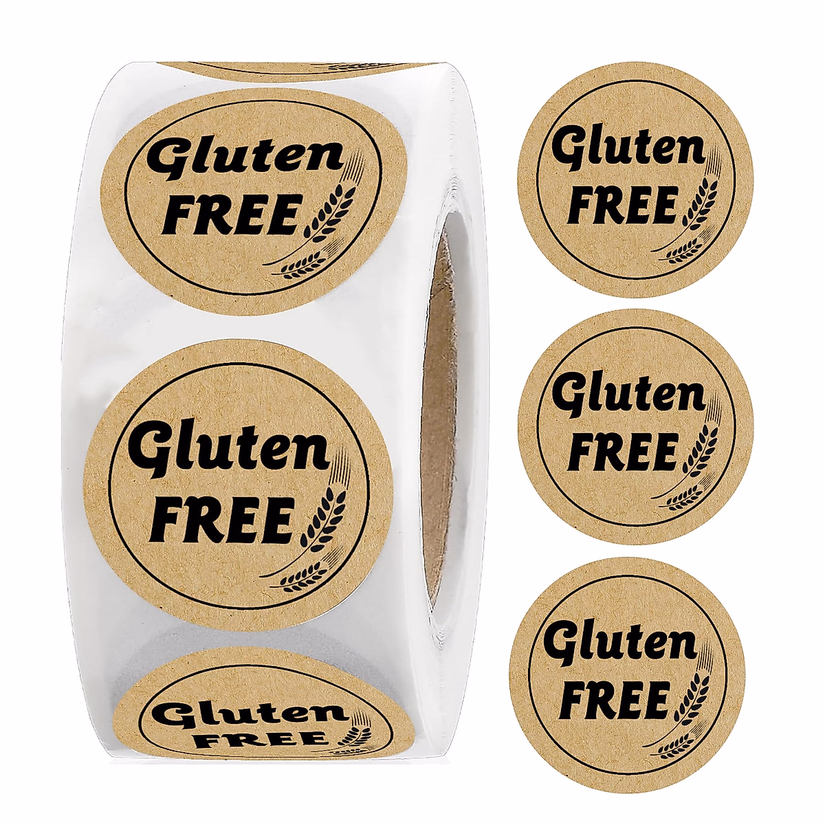 1 inch Gluten Free Brown Kraft Stickers Gluten Food Rotating Label Stickers for Gluten Free Food Retail Package 500pcs