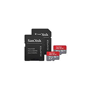 SanDisk Ultra Plus 64GB microSDXC UHS-I Card with SD Adapter, Grey/Red, Full HD up to 100 MB/S For Android Phone, Tables and Camera (2 Pack of 64 GB Micro SD- Card)
