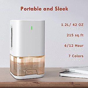 LEEL Dehumidifier, Upgraded 1200ml (42oz) Portable Ultra Quiet Dehumidifier, 6H/12H Timer Off Small Dehumidifier for 2300 Cubic Feet (270 sq ft) Home Basement Bedroom Bathroom Closet RV Camper