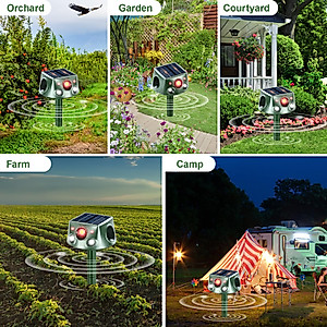 FRAMICS Solar Animal Repeller 360° Ultrasonic Animal Repellent Outdoor Solar Animal Repellent Cat Deterrent with Motion Sensor & LED Flashing Animal Repeller for Repelling Cat Squirrel Deer Raccoon