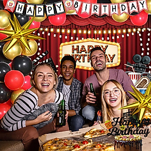 Hombae Movie Night Birthday Party Decorations, Movie Theater Hollywood Cinema Themed Birthday Party Backdrop Balloon Garland Banner Tablecloth Cake Cupcake Topper Poster Clapboard