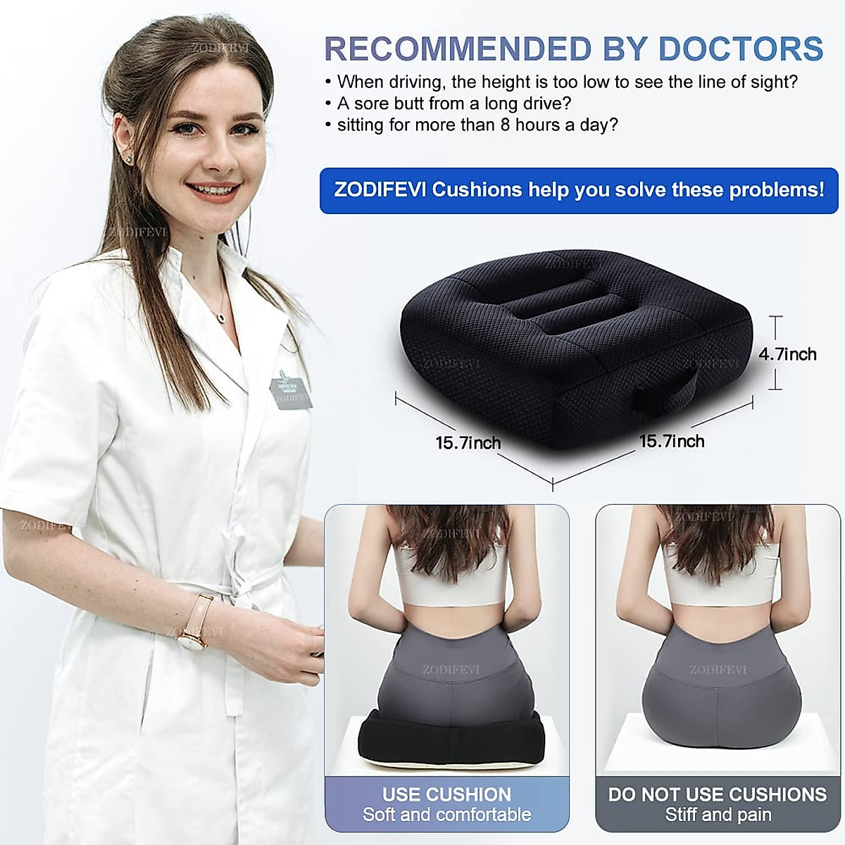 ZODIFEVI Car Booster Seat Cushion Driver Posture Cushion Heightening Height Boost Mat Portable Car Seat Pad Ideal for Office, Home (Blue)