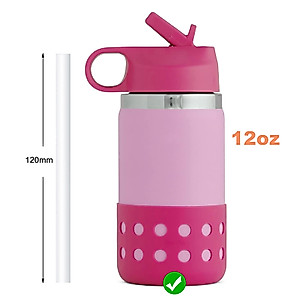 Reusable Replacement Straws Compatible with Hydro Flask Wide Mouth 12oz Kids Water Caps-6 Pack BPA Free Straws and Pack Straw Brush