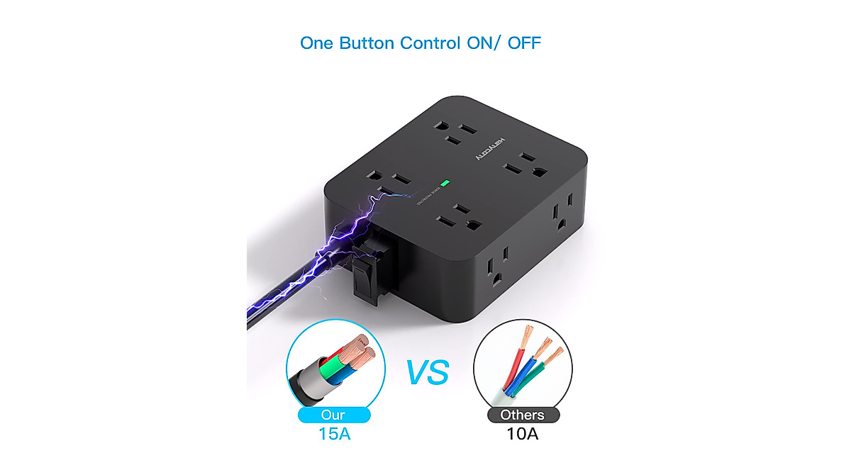 Power Strip with 8 Outlets & 4 USB Ports - Space Saving & Safe