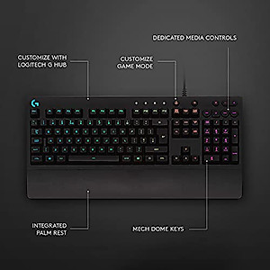 Logitech G213 Prodigy Gaming Keyboard, LIGHTSYNC RGB Backlit Keys, Spill-Resistant, Customizable Keys, Dedicated Multi-Media Keys – Black