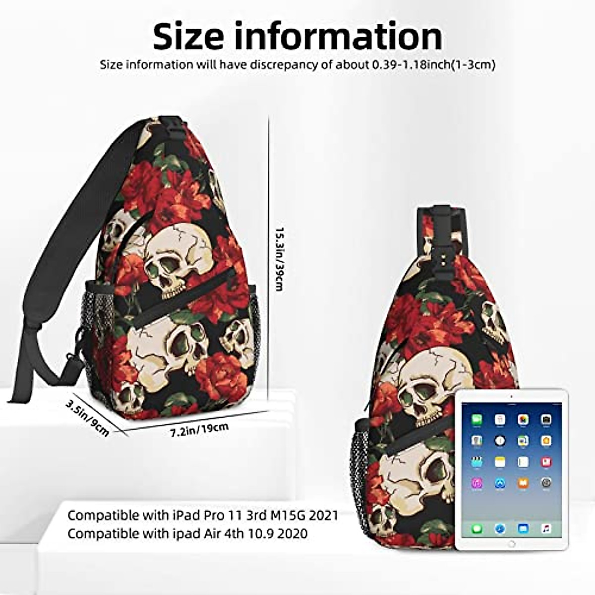 NiuKom Flower Skeleton Sugar Skull Crossbody Bags for Women Trendy Sling Backpack Men Chest Bag Gym Cycling Travel Hiking Daypacks