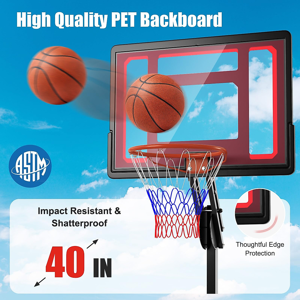 GYMAX Portable Basketball Hoop, 5 FT to 10 FT Adjustable Basketball Goal with 10 Heights, All Weather Basketball Stand System with Weight Bag & Wheels, for Kids Youth Adult, Indoor Outdoor Pool, Court