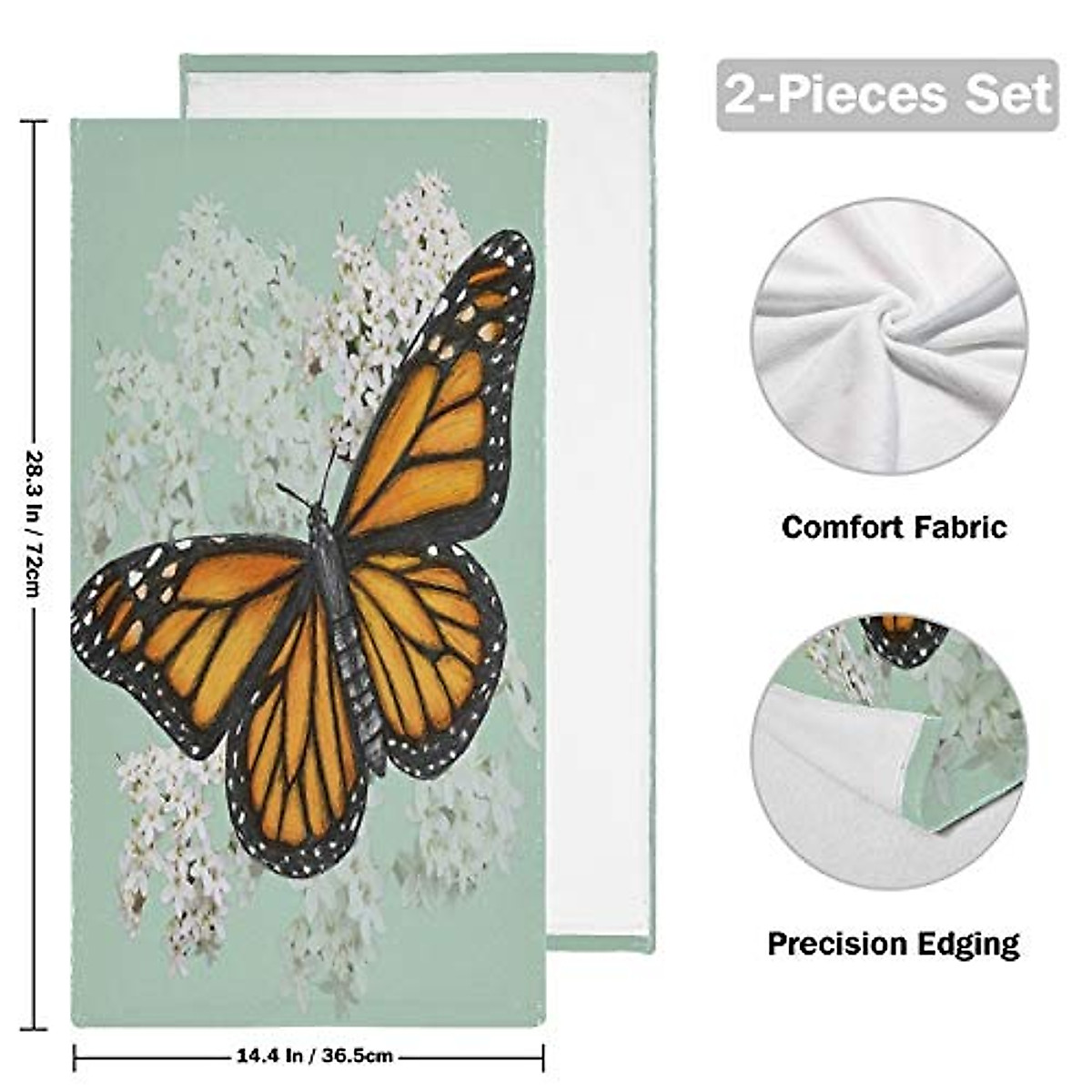 Hand Towels,2 Pack Monarch Butterfly Illustration Drawn in Pen with Digital Color Soft Luxury Towel for Bathroom Kitchen, Beach