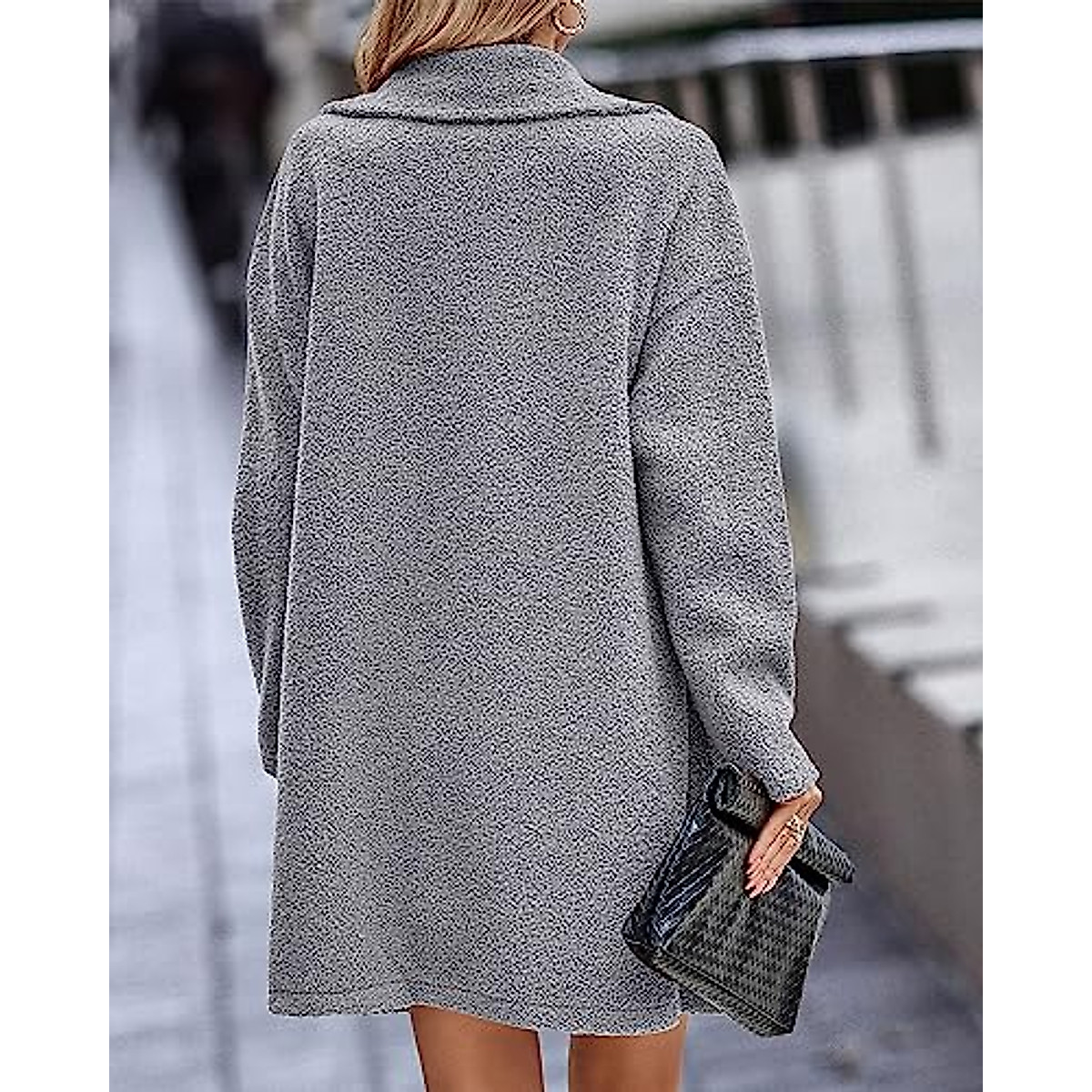 BTFBM Women's 2023 Fuzzy Fleece Winter Coat Lapel Long Sleeve Button Down Warm Faux Fur Outwear Sherpa Jacket Cardigan(Solid Light Grey, Small)