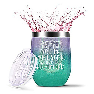 Nurforta Sometimes You Forget That You are Awesome - Thank You Gifts, Funny Birthday Cup Inspirational Gifts for Women, Men, Coworker, Friends - Vacuum Insulated Tumbler with Keychain Glitter 12oz