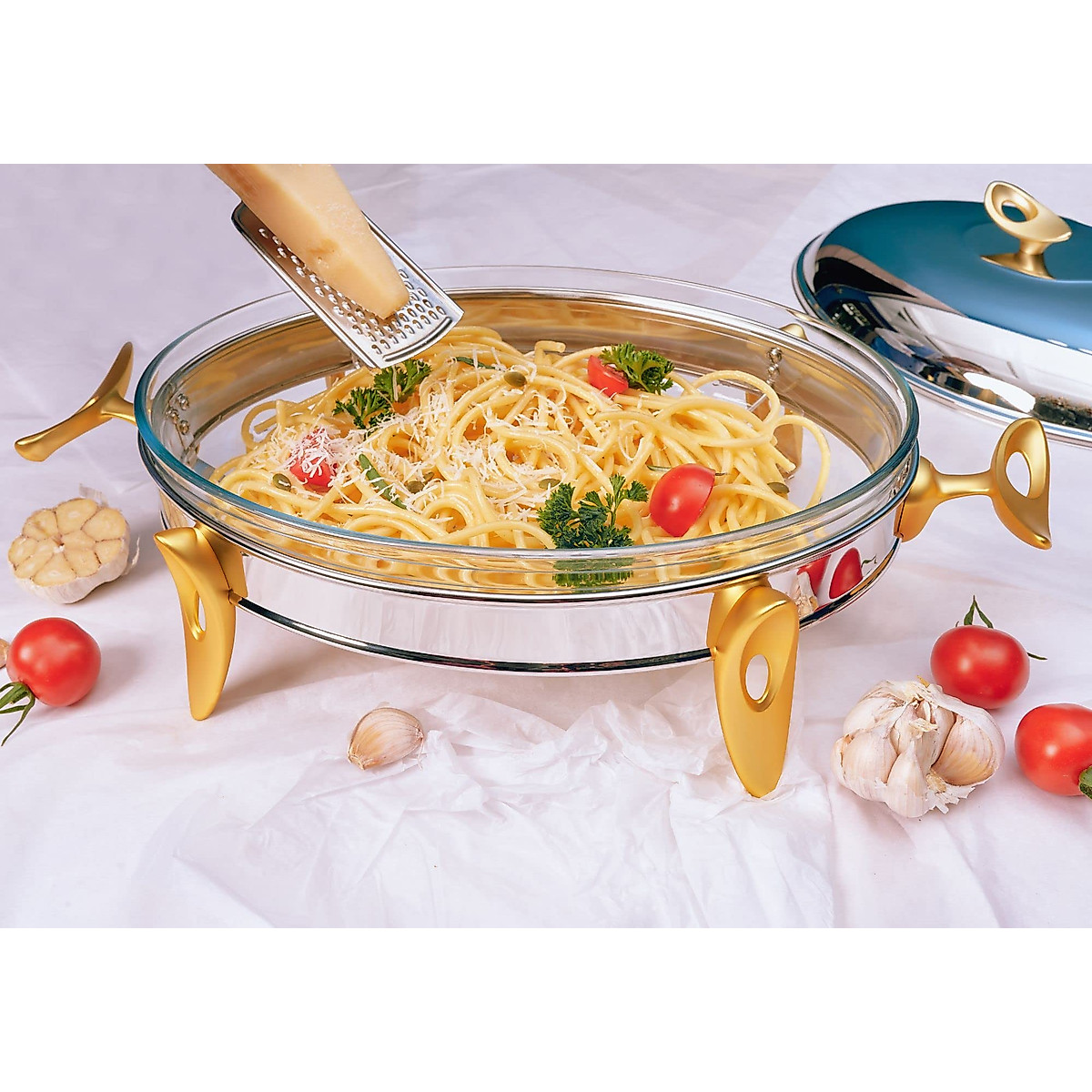 Rigeli Regent O2 Stainless Steel 3 Lt. Oval Warmer with Stainless Steel Cover, Chafing Dish, Buffet Servers, Gold, Silver