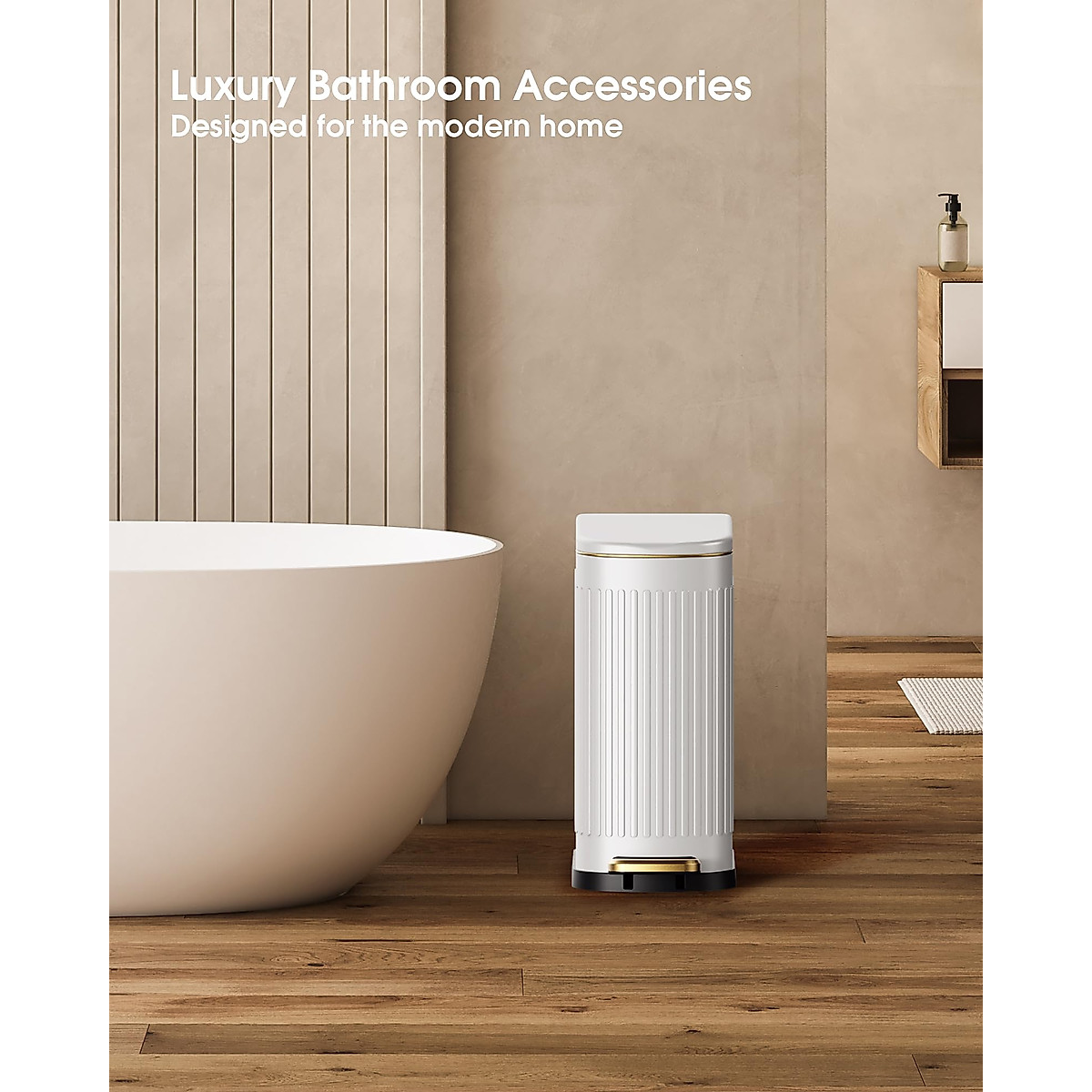 CEROELDA White Bathroom Trash Can with Lid-10L/2.6 Gallon Stainless Steel Step Slim Garbage Can-Rectangle Pedal Trash Bin for Narrow Office, Kitchen, Bedroom, Toilet-Soft Close (B-White/2.6 Gallon)