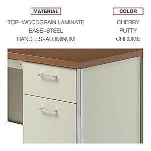 Alera Single Pedestal Steel Desk, Metal Desk, 45-1/4 by 24 by 29-1/2-Inch, Cherry/Putty