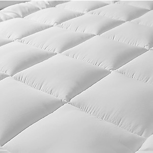 Plush Topper, Viscose Derived from Bamboo, Filled Mattress Topper, 2 Inches Thick Hypoallergenic Overfilled Down Alternative Anchor Bands Mattress Topper, Soft Cotton Shell, King