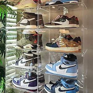 Looksee Designs | Acrylic Shoe Display Case | Magnetic Drop Side Door | Sneaker Storage for Sneaker Head | Clear Plastic Stackable Shoe Box