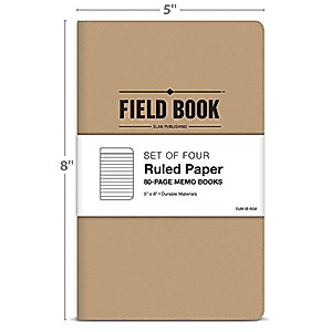 Elan Publishing Company Field Notebook / Journal - 5"x8" - Kraft - Lined Memo Book - Pack of 4