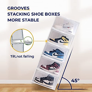 Nimluxe Shoes Storage Boxes,6Pack Sneaker Shoe Boxes Clear Plastic Stackable,Shoe Organizer Boxes with Magnetic Side Opening Lids, Display Case Shoe Container Boxes Fit Shoe Size Up to US 15