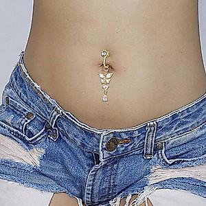 Dangle Belly Button Ring for Women,Butterfly Stainless Steel Belly Rings,Fake Belly Piercing Fake Belly Button Ring,Fake Belly Button Piercing Clip,Body Jewelry