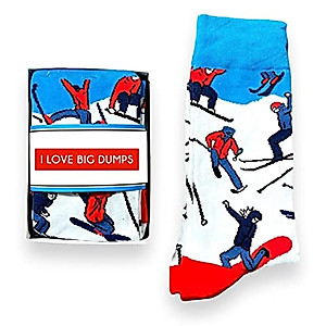 Doodle Beads Snow Skiers and Snowboarder Novelty Crew Socks | Unisex | Funny Skiing Sock Wrap Card In Gift Box | Ski Team Gift ideas for Skier (I love big dumps)