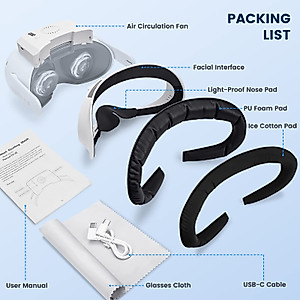 VR Cooling Fan for Oculus Quest 2,A2 Pro Facial Interface with Air Circulation Fan and 2 Soft Pad,3 Speed Anti-Fogging Air Circulation Cooler Fan,Suitable for Workout & Intense VR Games