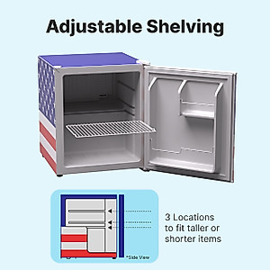 Husky 43L Countertop Mini Refrigerator with Reversible Door, Beverage Cooler with 40 Can Capacity, College Dorm Refrigerator, Beverage Refrigerator for Home and Office (US Flag)