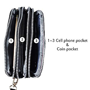 Valexbia Cell Phone Purse 3 Layers Zipper Handbag Nylon Crossbody Shoulder Bags Phone Pouch Case Wrist Bag