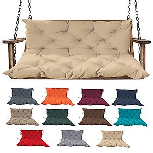 MiokyStaner Porch Swing Cushions with Backrest, 2-3 Seater Waterproof Bench Pad Cushions, Thicken 4" Outdoor Swing Cushions, for Outdoor Patio Garden Furniture (47x40in, Khaki)