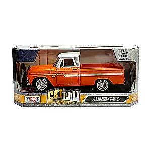 1966 Chevy C10 Fleetside Pickup Truck Lowrider Orange Metallic with White Top Get Low Series 1/24 Diecast Model Car by Motormax 79034COP