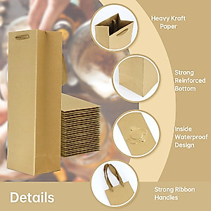 CZWESTC 20 Pack Kraft Paper Wine Bags with Handles Brown Wine Bottle Bags BulkWine Gift Bags Shopping Bags Party Bags Retails Bags Whiskey Champagne Bottles Bags-3.5×4.3×13.8 in