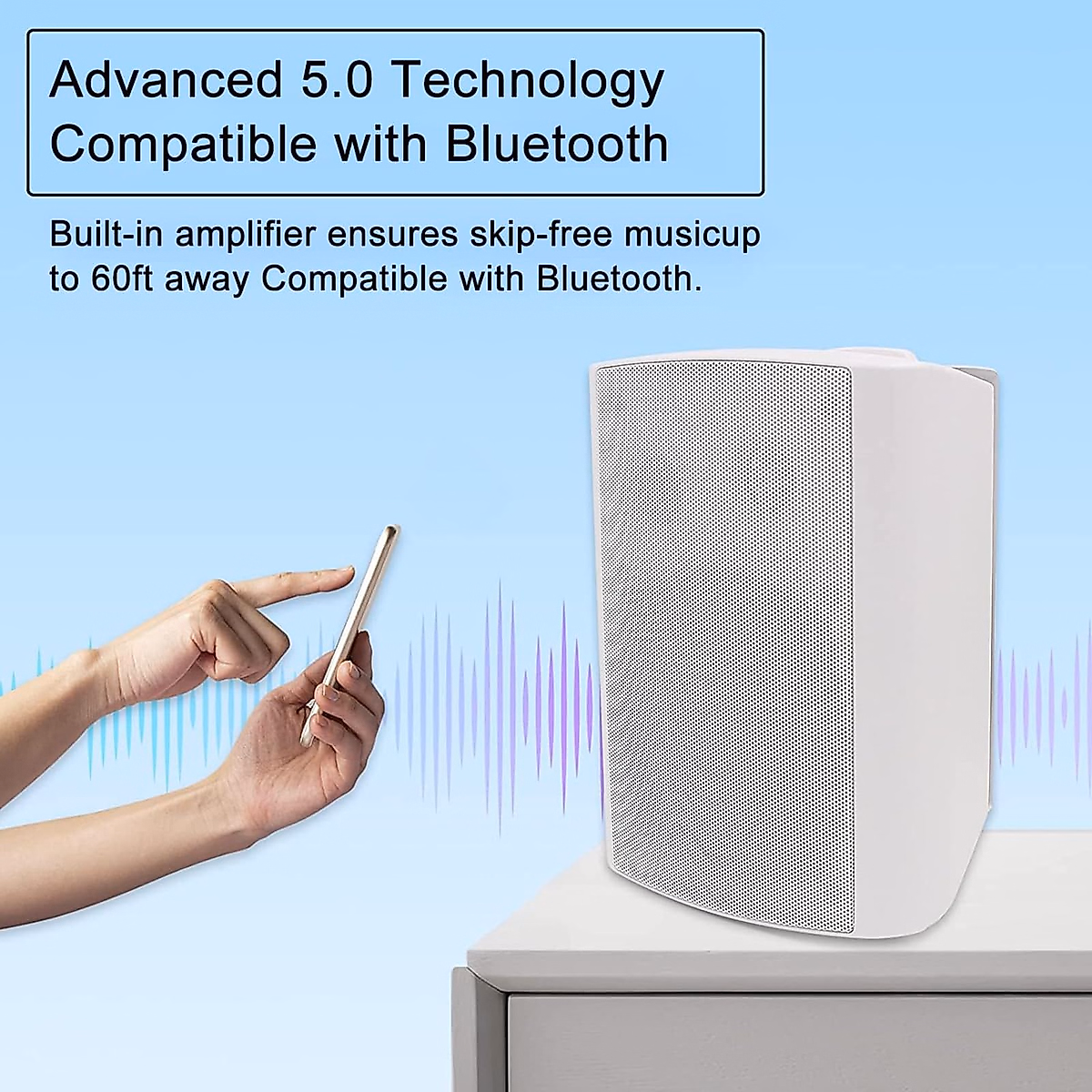 Herdio 5.25 Inch 300 Watts Indoor Outdoor Bluetooth Speakers Waterproof Wall Mount Speakers Wired System All Weather Resistant for Patio Porch Home Theather Backyard(White)