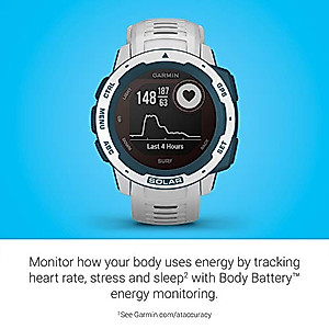 Garmin Instinct Solar Surf, Rugged Outdoor Smartwatch with Solar Charging Capabilities, Tide Data and Dedicated Surfing Activity, Cloudbreak