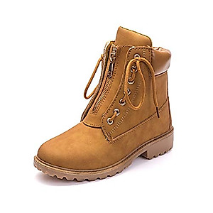 Padaleks Women's Round Toe Waterproof Ankle Bootie Lace Up Low Heel Work Motorcycle Combat Boots High Tops Booties