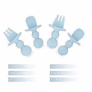 6-Piece Silicone Feeding Spoons and Fork for First Stage Baby, Infant Self-Feeding Utensils for Baby Led Weaning, Safety Tested | BPA Free | Microwave, Dishwasher and Freezer Safe