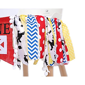 WAOUH Farm High Chair Banner for 1st Birthday - First Baby Birthday Party Theme Decoration, Fabric Garland Cake Smash Photo Prop,Birthday Souvenir and Gifts (Red Birthday Banner)