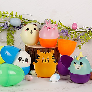 Lulu Home 10 Jumbo Easter Eggs with Squishy Animal Toys, Cute Slow Rising Animal Squishy Toys with Plastic Eggs for Easter Egg Hunt Basket Stuffer Fillers Kids Gift Party Favors, Not Prefilled