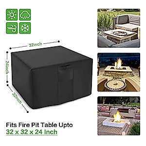 Gillevecara Fire Pit Cover Square 32 inch - Waterproof 600D Heavy Duty Square Patio Fire Pit Table Cover with PVC Coating, Air Vents, Anti-Crack, Fits for 30/31 / 32 inch Fire Pit - 32 x 32 x24 inch