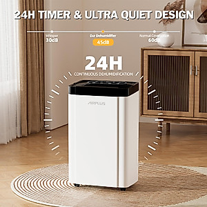 AIRPLUS 4,500 Sq.Ft 70 Pint Dehumidifier for Basements, (4 Smart Modes) Quiet Dehumidifiers for Bedroom & Home with Drain Hose, Auto Shut Off/24 Hr Timer/0.8Gallon Water Tank