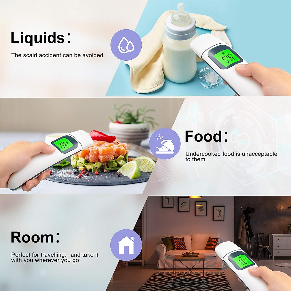 No-Touch Thermometer for Adults and Kids,Infrared Digital Thermometer for Kids,Touchless Baby Thermometer,Accurate Reading with Large Display,Fever Alarm,Mute Mode,Memory Recall,Non Contact