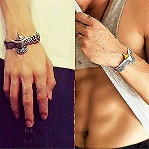 Energy Style ⅩⅢ Bracelet Eagle, 925 Sterling Silver Eagle Cuff Bracelet, Adjustable Open Ended Bangle, Vintage Rock Punk Bangle Cuff Wristband for Men Women (2Pcs)