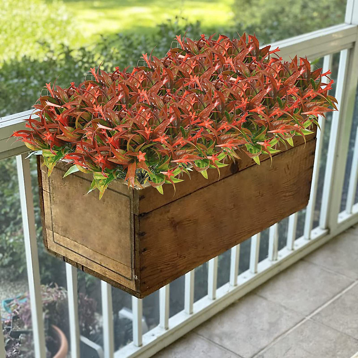 Uieke 6Pcs Outdoor Artificial Plants UV Resistant Fake Flowers Plastic Plants Morning Glory Greenery Shrubs for Outside Home Garden Patio Window Box Summer Fall Décor Red