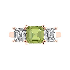3.25 ct SQ Emerald cut 3 stone Solitaire Natural Green Peridot Engagement Promise Anniversary Bridal Ring 14k Rose Gold 3.5