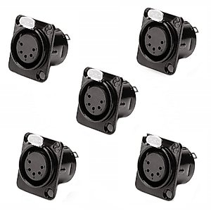 GDQLCNXB XLR Female Jack 5 Pin Panel Mount Jacks, XLR Female Socket Audio Speaker Microphone Connector 5Pcs,Black Metal Housing