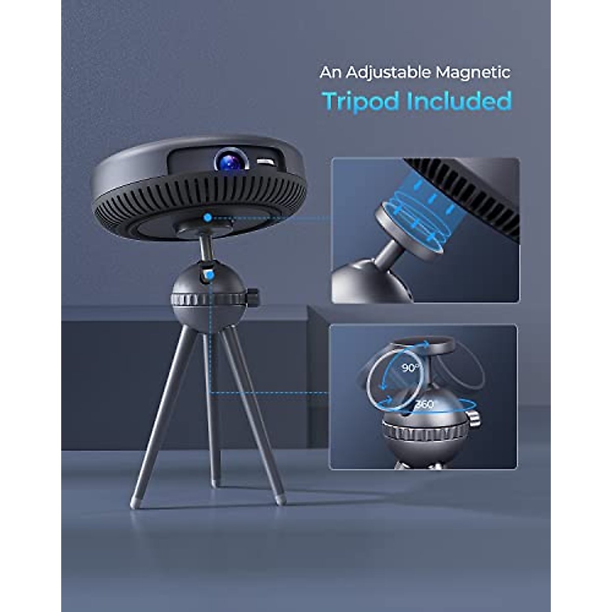 Smart Mini Projector with WiFi and Bluetooth, ViewComm iSpace2 Portable Pocket Projector with Adjustable Tripod, 220 ANSI Lumen, 360° Bluetooth Speaker, Android 9.0 Rechargeable Movie Projector